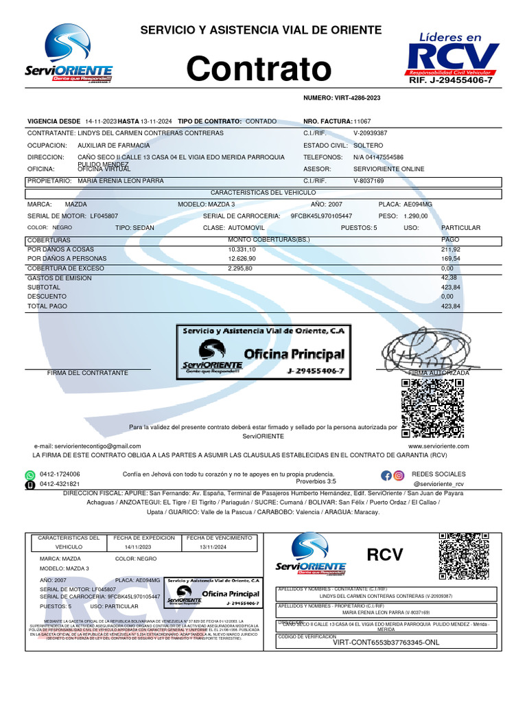 Contrato | PDF | Póliza de seguros | Venezuela