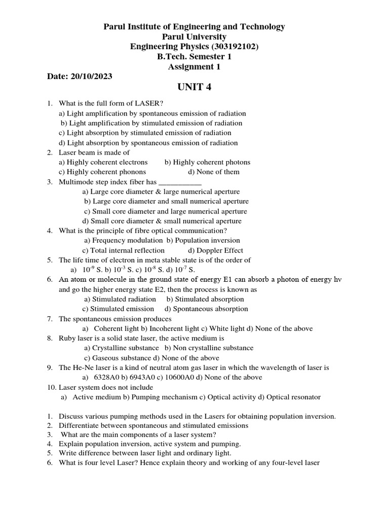 Assignment 1 1 | PDF | Laser | Semiconductors