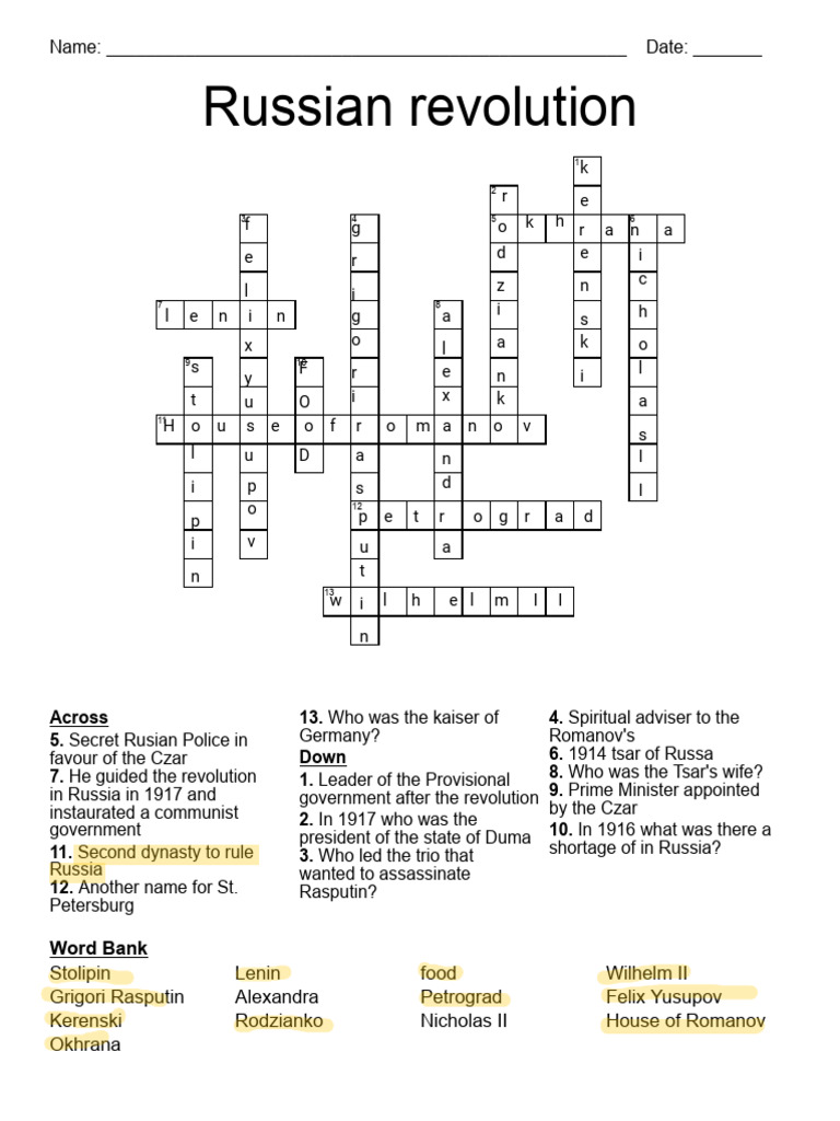 Russian Revolution Crossword | PDF | Nicholas Ii Of Russia | Russian ...