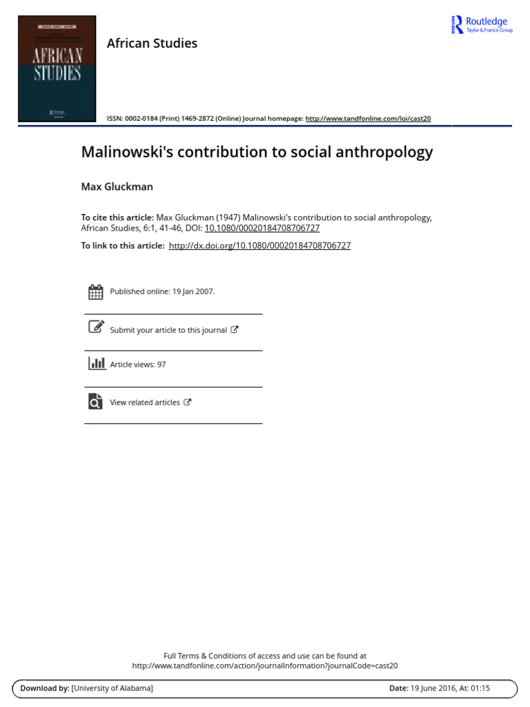 Gluckman, Max - Malinowski's Contribution To Social Anthropology | PDF ...