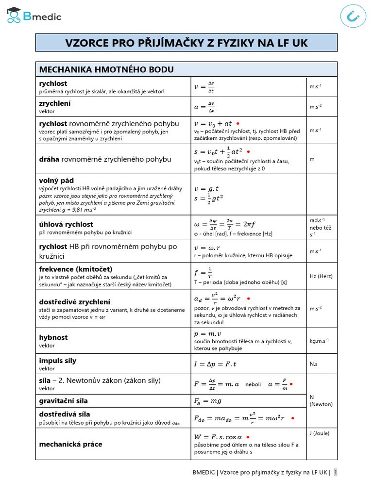 Vzorce Pro Přijímačky z Fyziky Na LF UK (1) | PDF