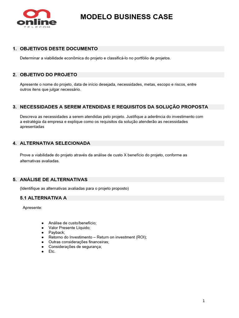 (MODELO) - Business Case | PDF | Partes interessadas (corporativo ...