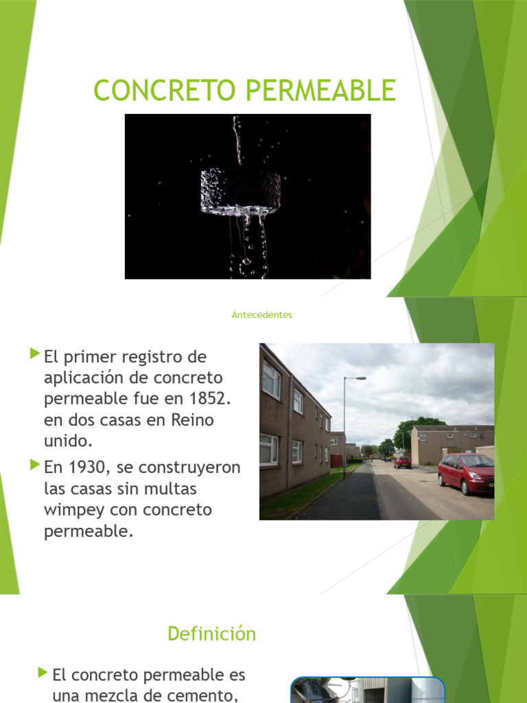 Concreto Permeable Presentacion | PDF | Hormigón | Permeabilidad (Ciencias de la Tierra)