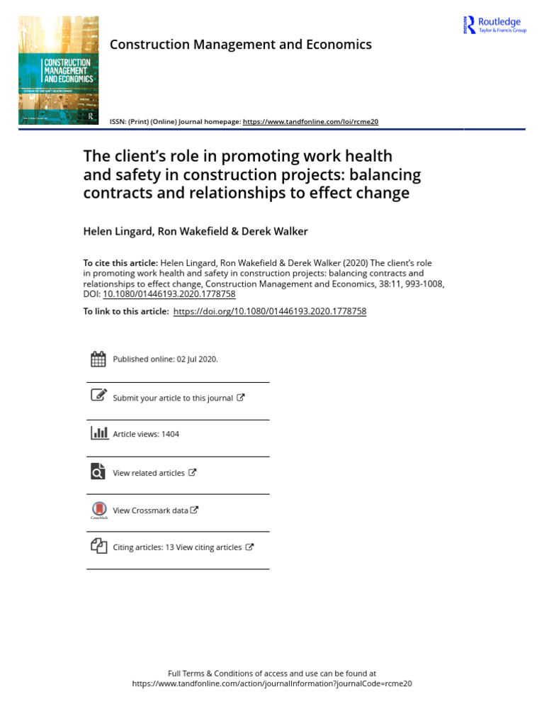 The Client S Role in Promoting Work Health and Safety in Construction Projects Balancing ...