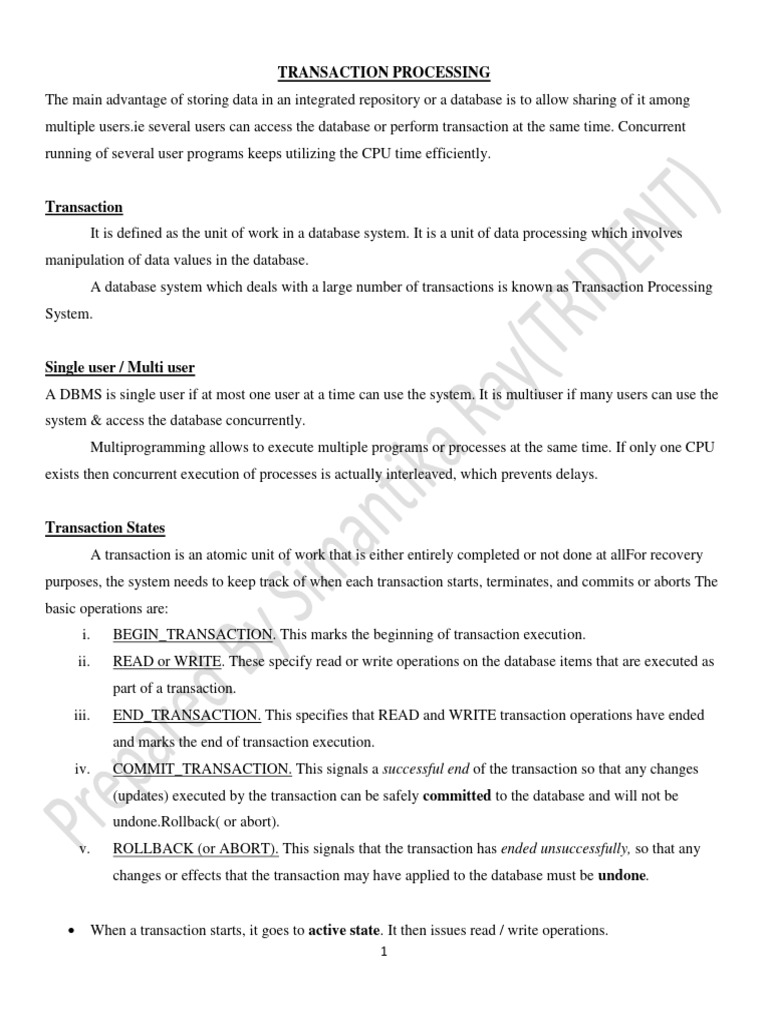 DE Module5 TransactionProcessing | PDF | Database Transaction | Acid