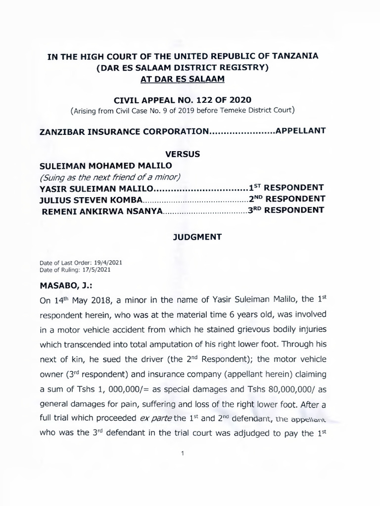 Notice For Ex Parte Judgment - Zanzibar Insurance Corporation Vs ...