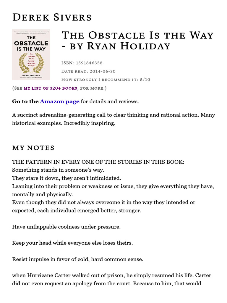Derek Sivers - The Obstacle Is The Way - by Ryan Holiday | PDF | Self ...
