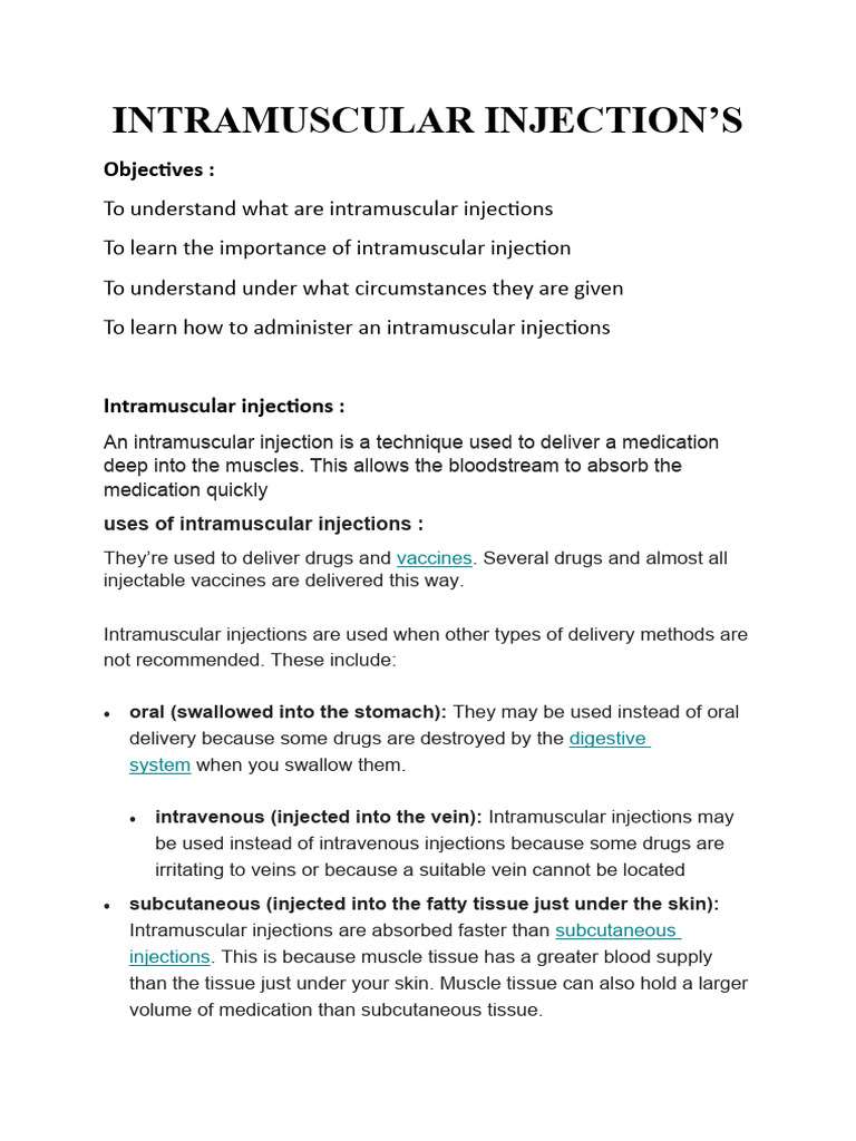 IMI's | PDF | Injection (Medicine) | Clinical Medicine