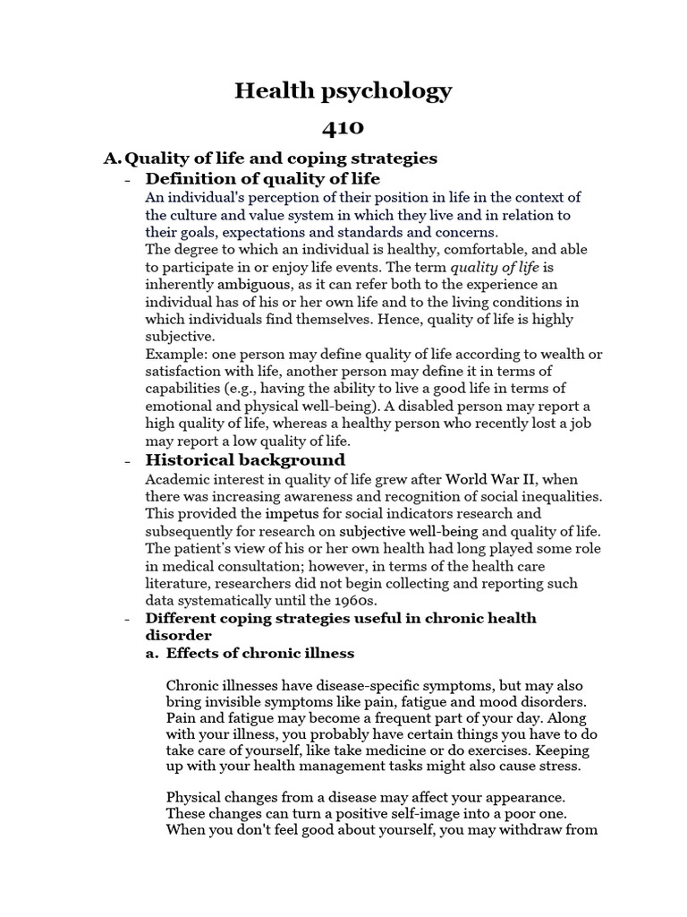 Health Psychology | PDF | Psychotherapy | Quality Of Life