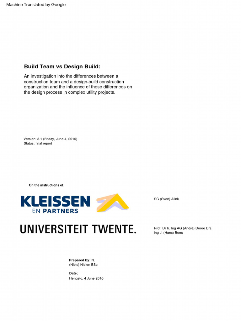 Bouwteam Versus Designbuild | PDF | Architect | Employment