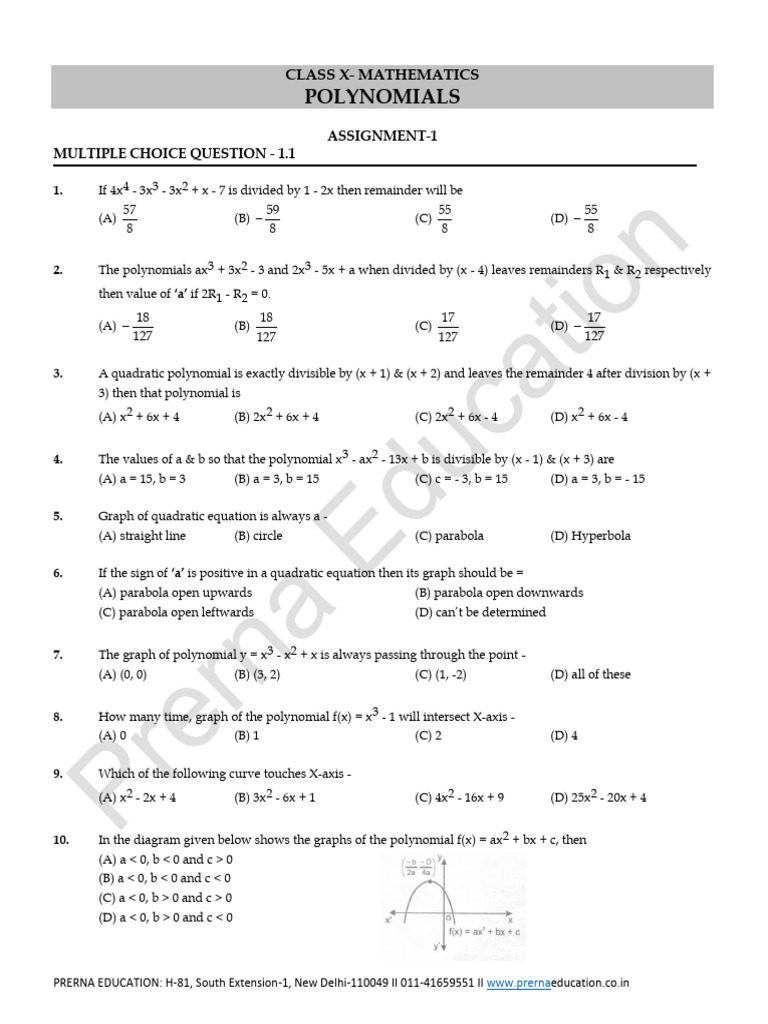 Math Polynomials Assignment 1 1 | PDF | Quadratic Equation | Analytic Geometry