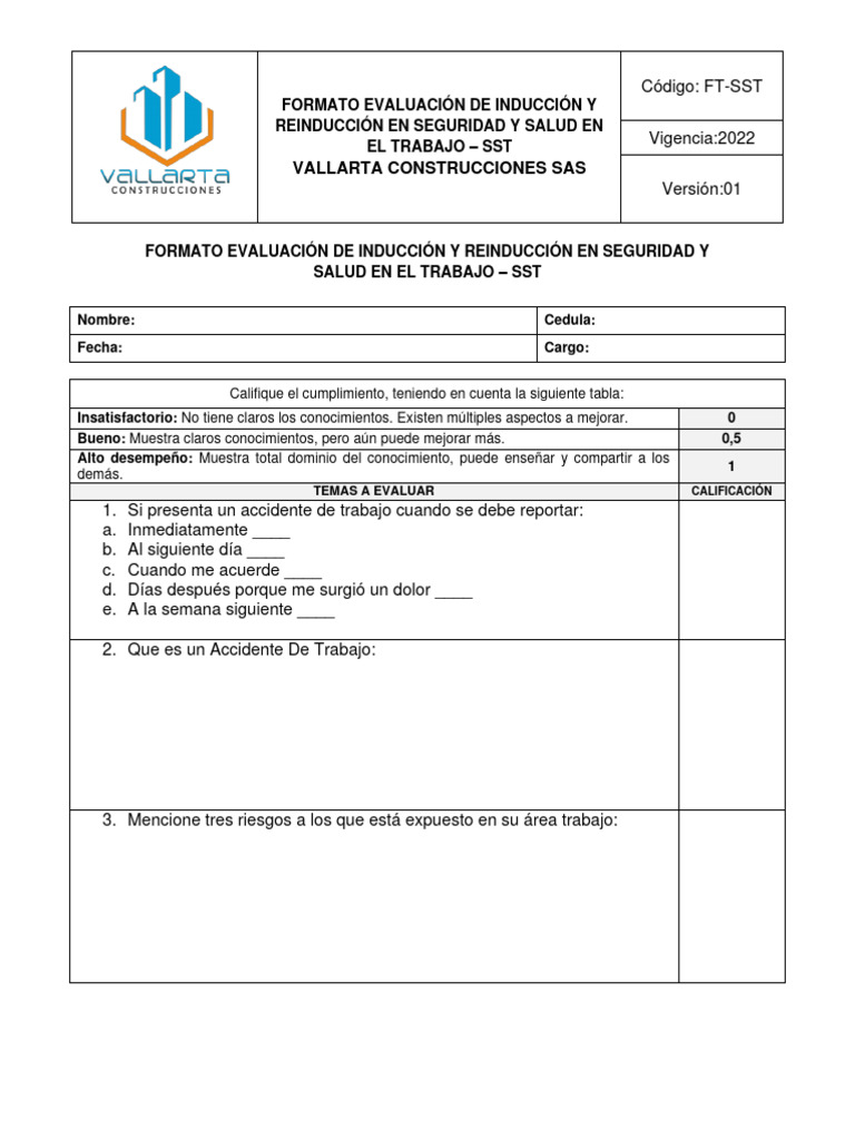 2.sst-Fo-02 Evaluacion y Reinduccion en SST | PDF 2.sst-Fo-02 Evaluacion y Reinduccion en SST | PDF