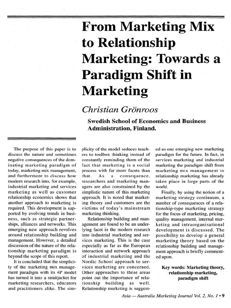 Paradigm Shift to Relationship Marketing | PDF | Marketing | Market ...