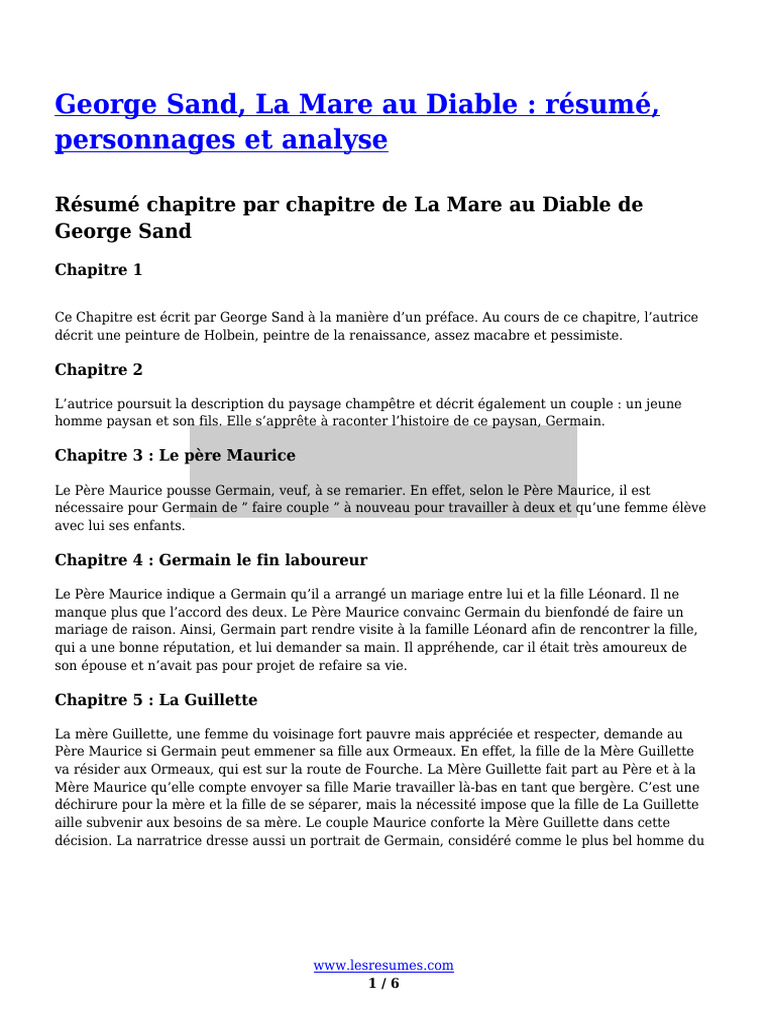 Résumé de "La Mare au Diable" | PDF | Romans