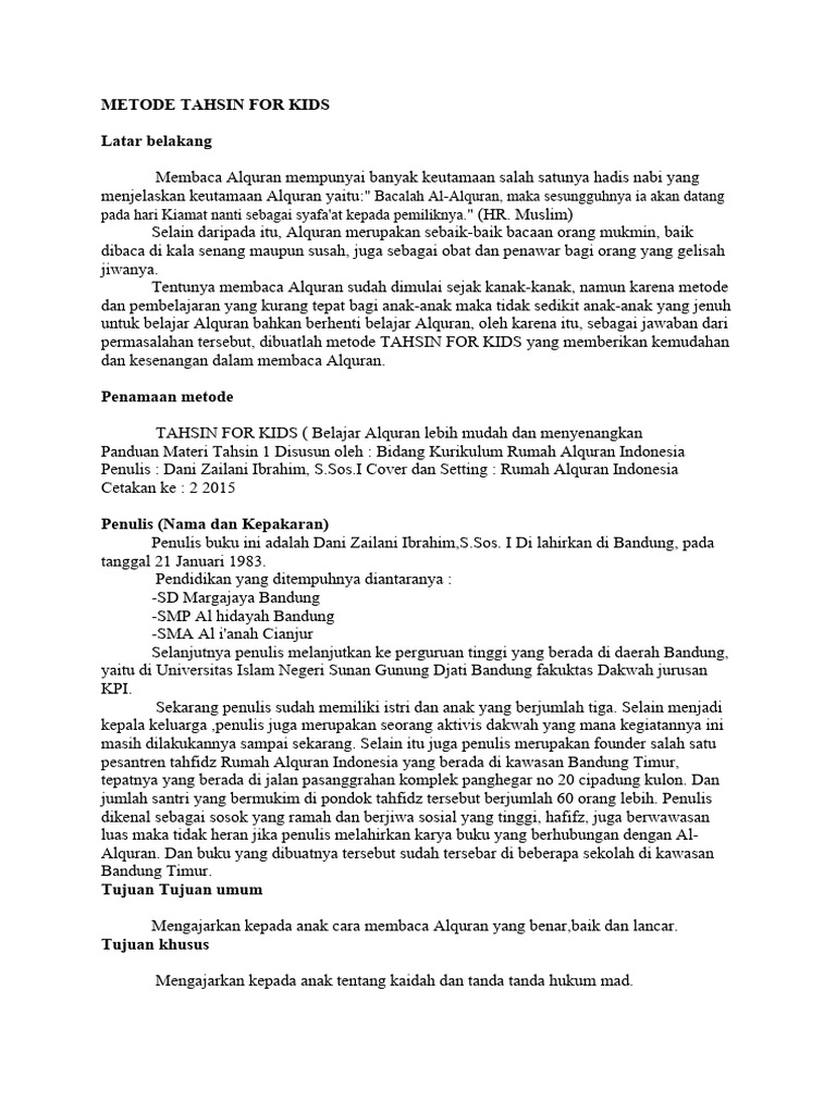 Metode Tahsin For Kids | PDF | Karier & Perkembangan | Seni & Disiplin ...