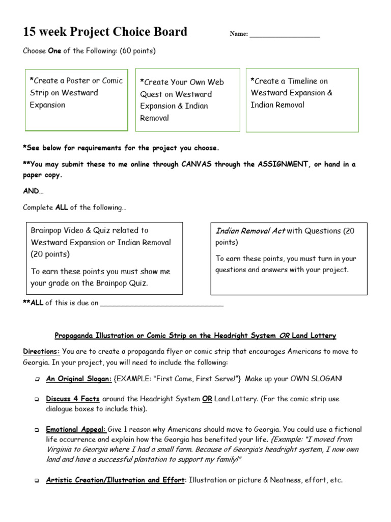 15 Week Project Choice Board Updated | PDF | Muscogee | Cherokee