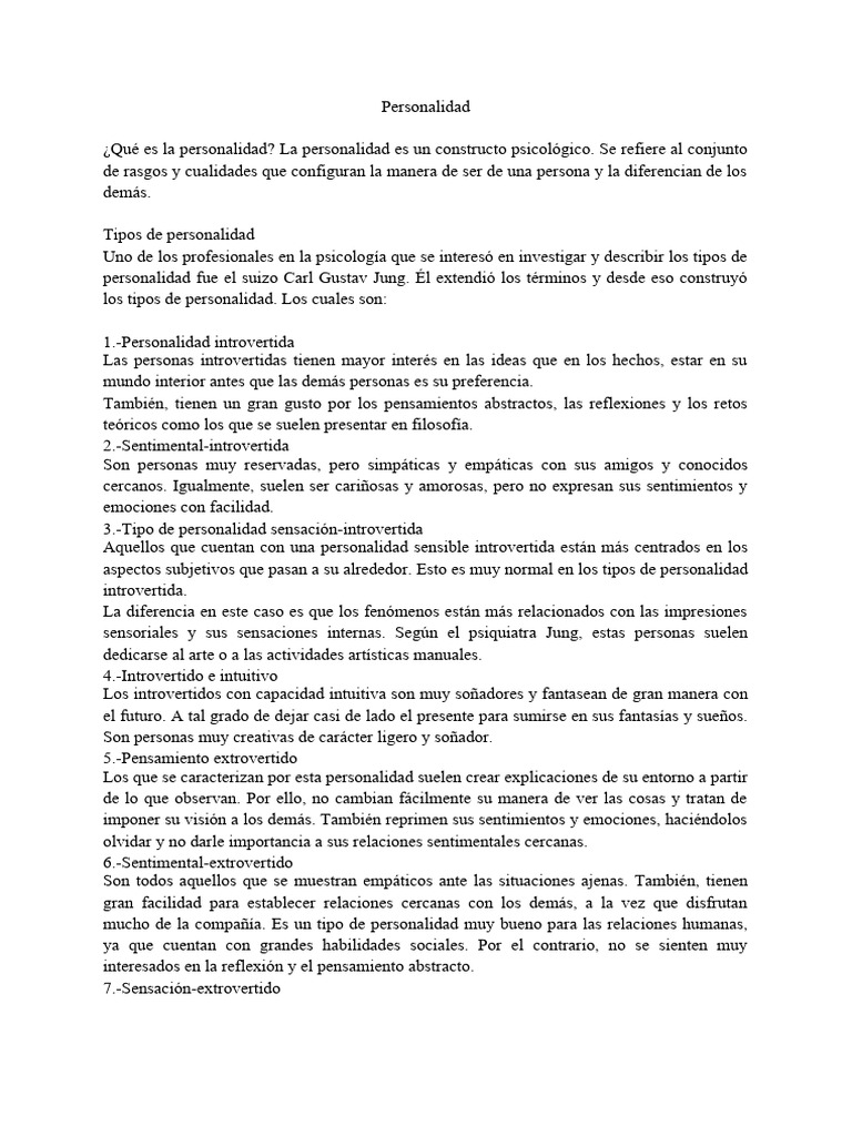 Personalidad | PDF | Carl Jung | Intuición