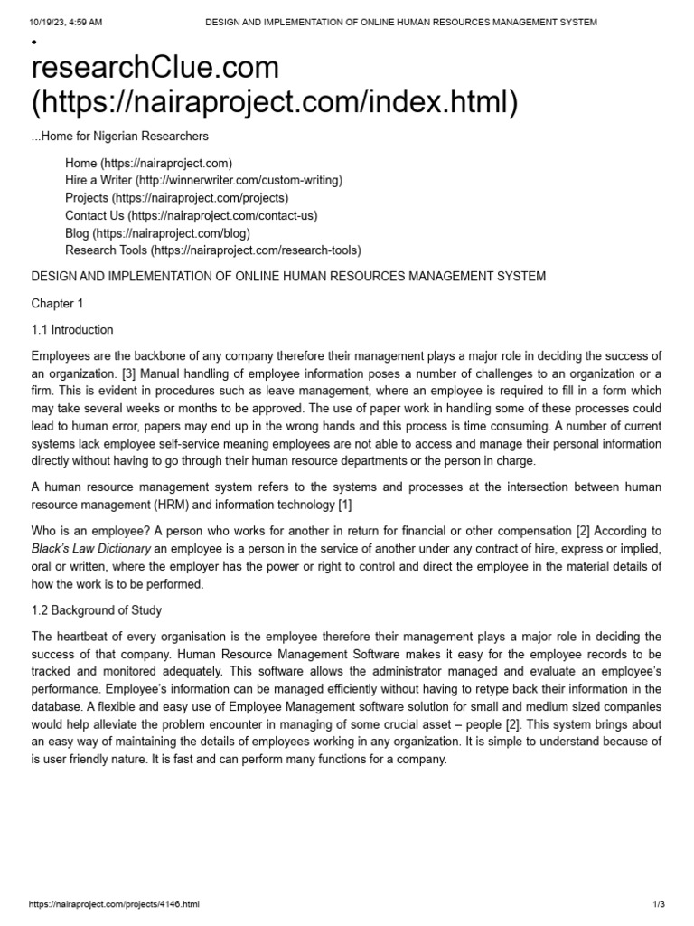 Design and Implementation of Online Human Resources Management System | PDF | Human Resource ...