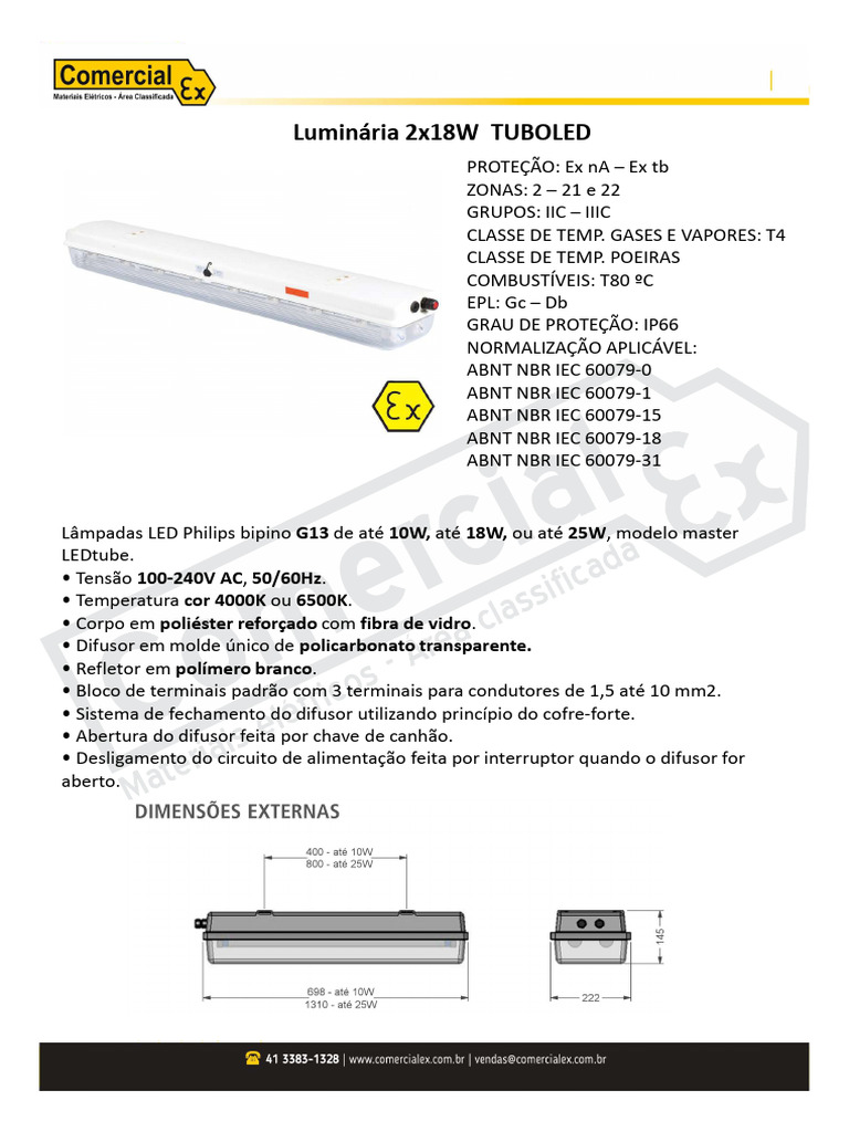 Luminaria TUBOLED A Prova de Explosão 2x18W | PDF