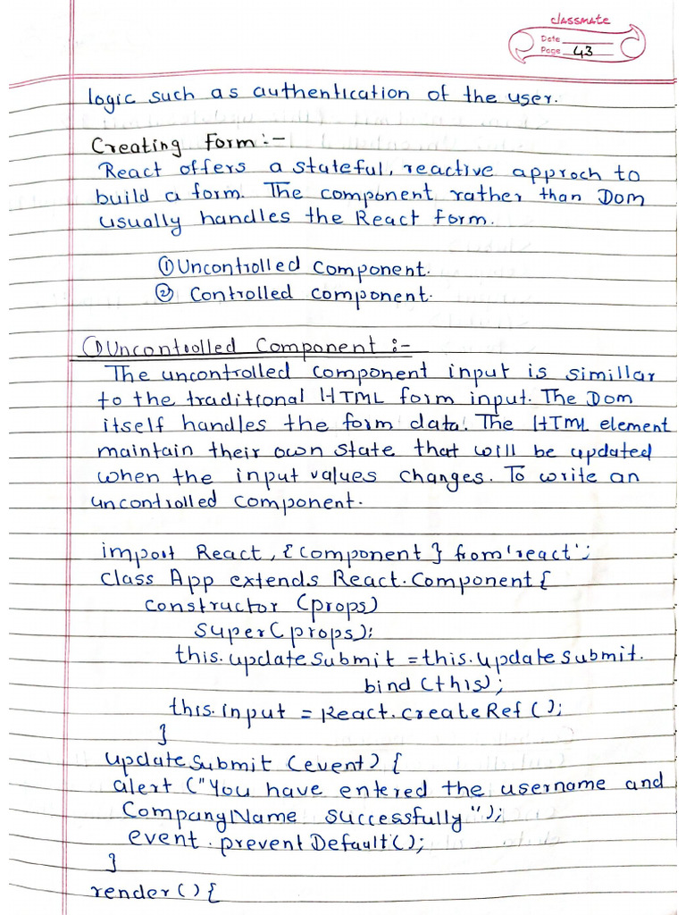 React JS Handwritten Notes 4 | PDF