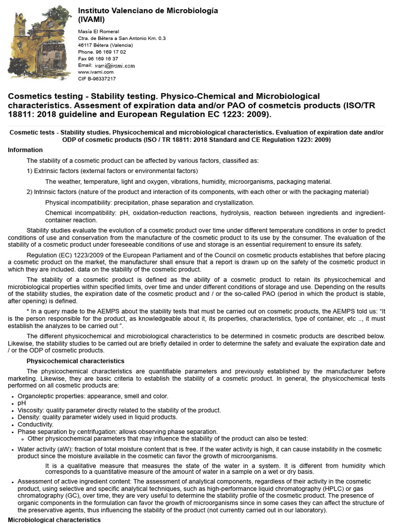 Cosmetic Stability Testing Guide | PDF | Cosmetics | Water
