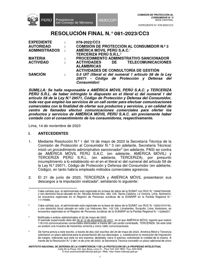 RESOLUCIÓN FINAL N.° 081-2023/CC3: Comisión de Protección Al Consumidor N.º 3 | PDF | Protección ...