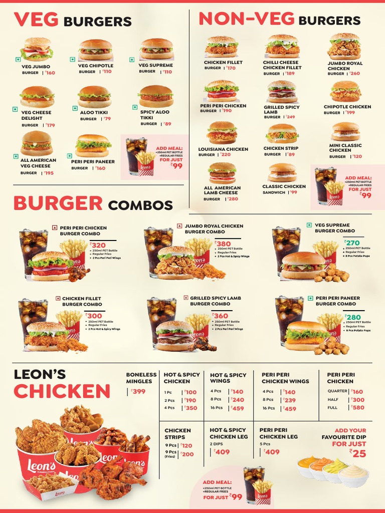 Leon's Menu BLR | PDF | Hamburgers | European Cuisine