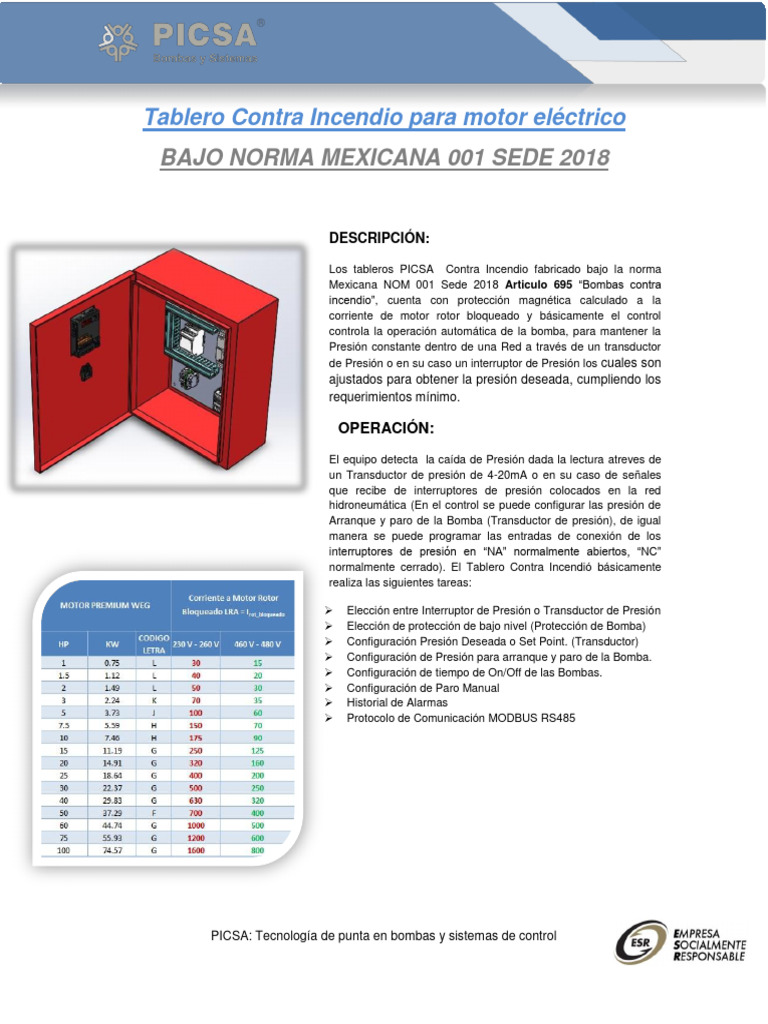 6.PICSA - Tableros Contra Incendio Mod - TBSCI - NOM 001-SEDE-2018 | PDF | Tornillo | Bienes ...