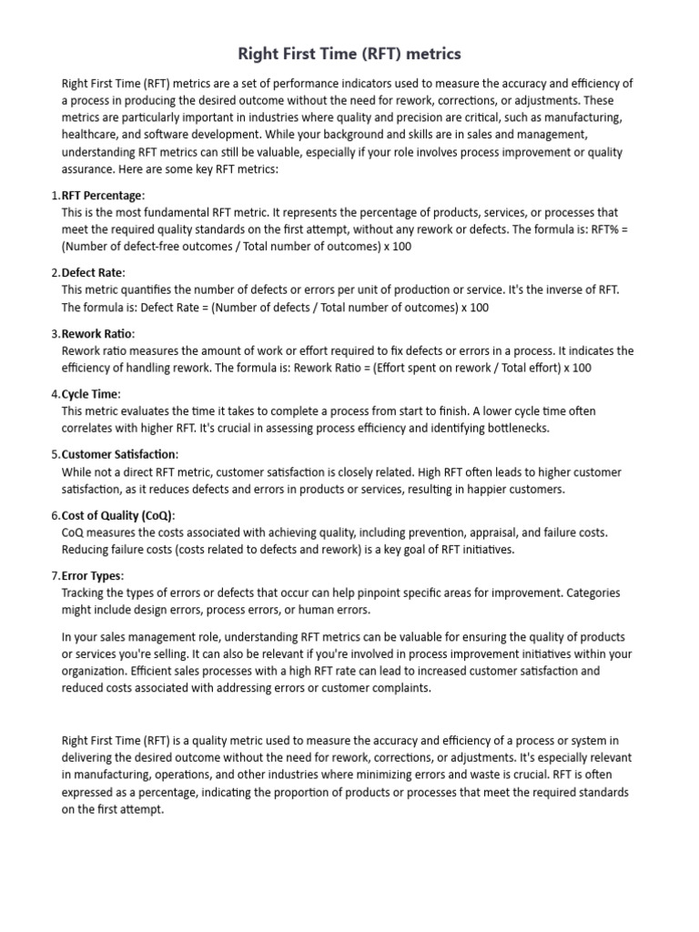 Understanding Right First Time Metrics | PDF | Performance Indicator ...