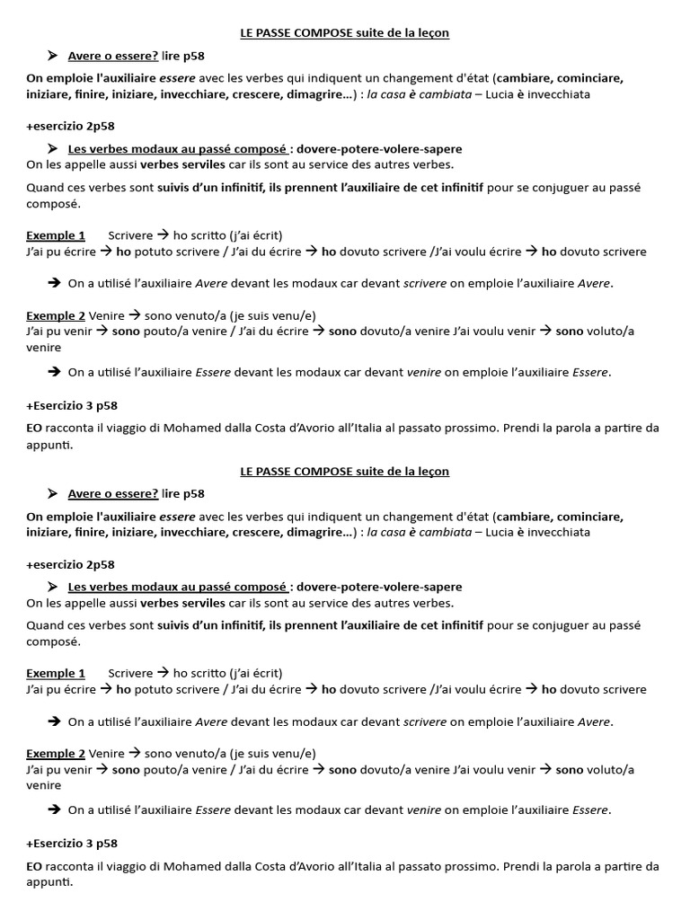 Conjugaison du passé composé italien | PDF | Verbe | Relations syntaxiques