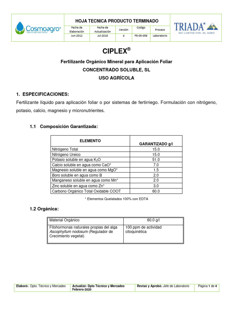 Hoja Tecnica Ciplex | PDF | Plantas | Botánica