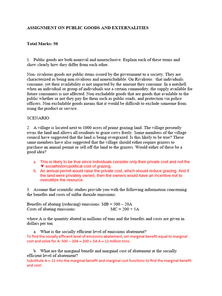 Assignment On Public Goods and Externalities | PDF | Goods | Externality