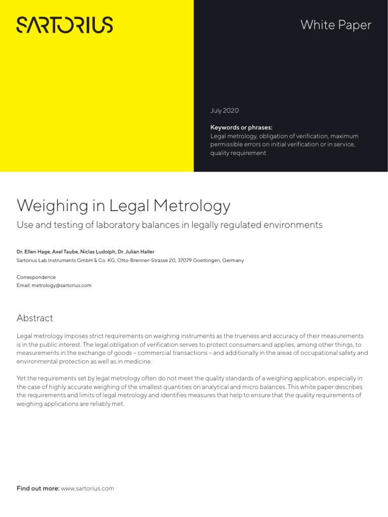 Legal Metrology for Laboratory Balances | PDF | Metrology ...