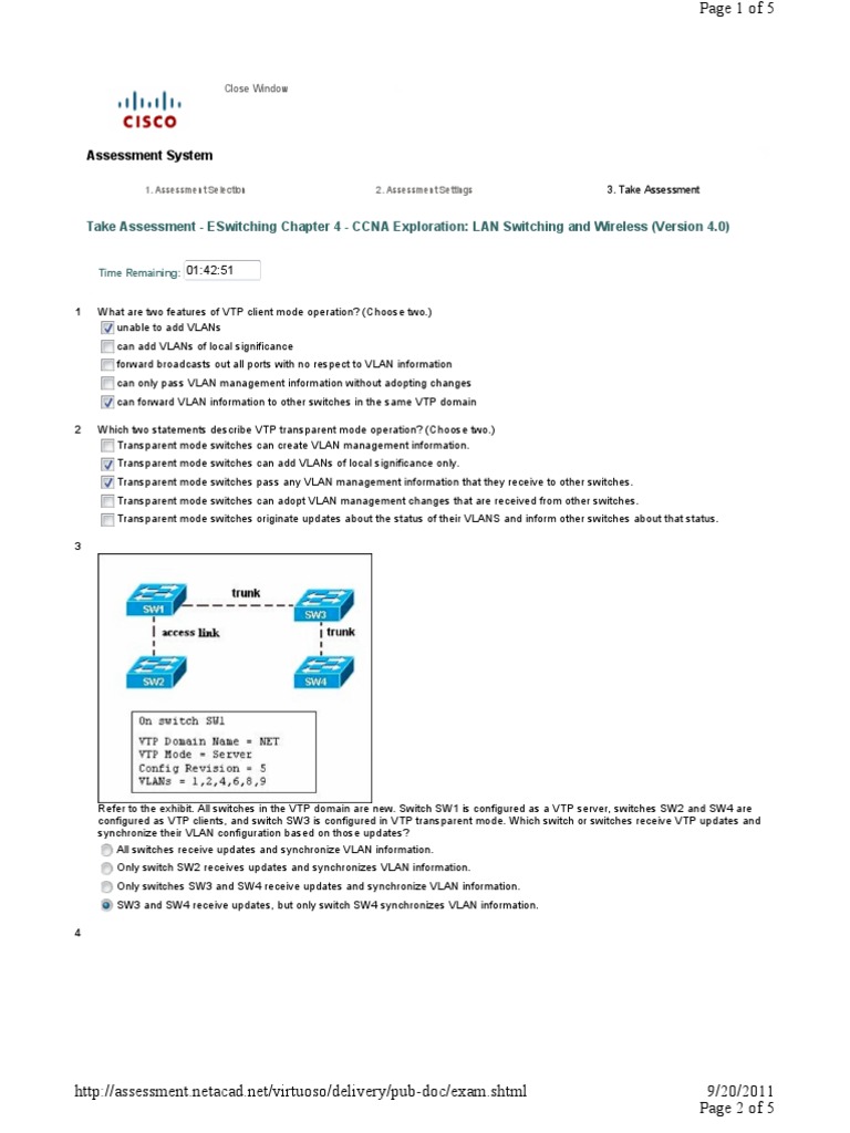 Assessment System Take Assessment Eswitching Chapter 4 Ccna