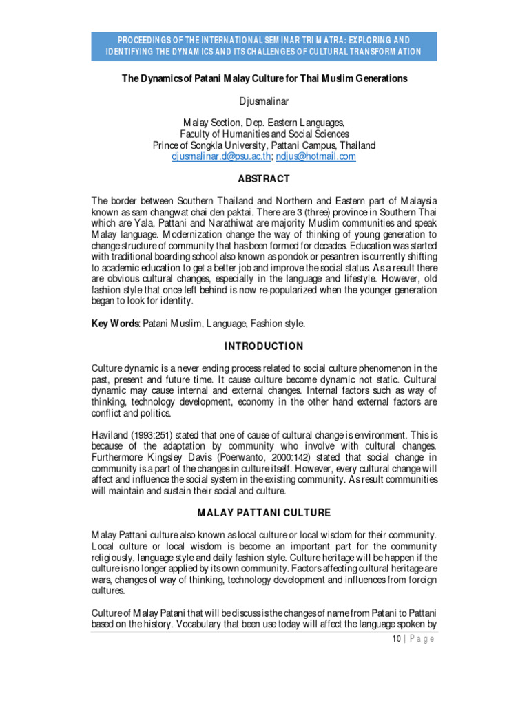 The Dynamics of Patani Malay Culture For Thai Muslim Generations | PDF