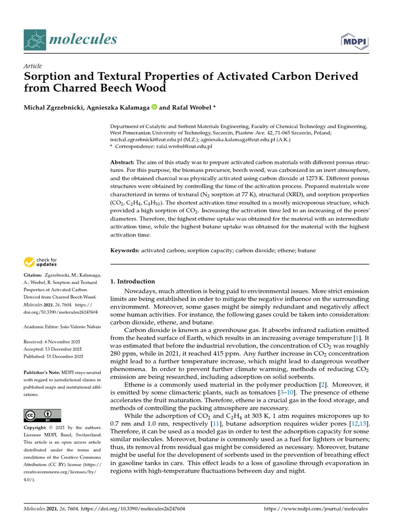 15 Sorption and Textural Properties of Activated Carbon Derived | PDF | Adsorption | Carbon Dioxide
