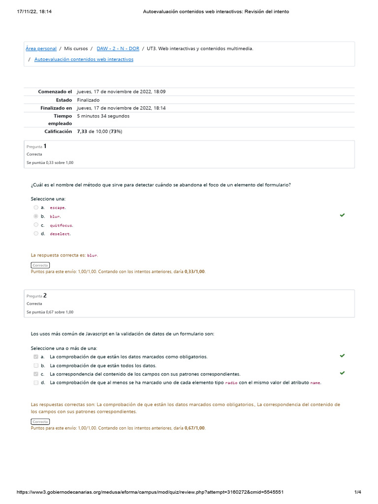 Autoevaluación Contenidos Web Interactivos - Revisión Del Intento 1 | PDF | Script Java | HTML ...