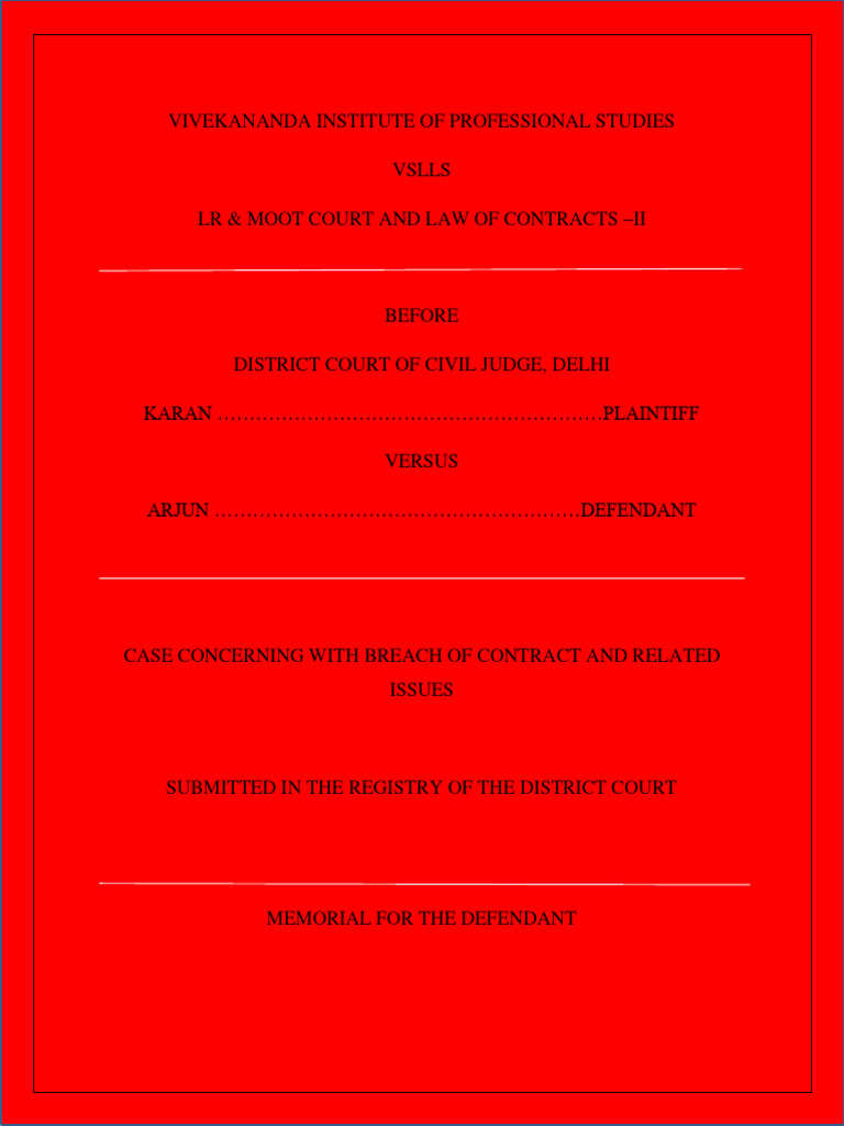 Memorial Defendant Red | PDF | Offer And Acceptance | Damages