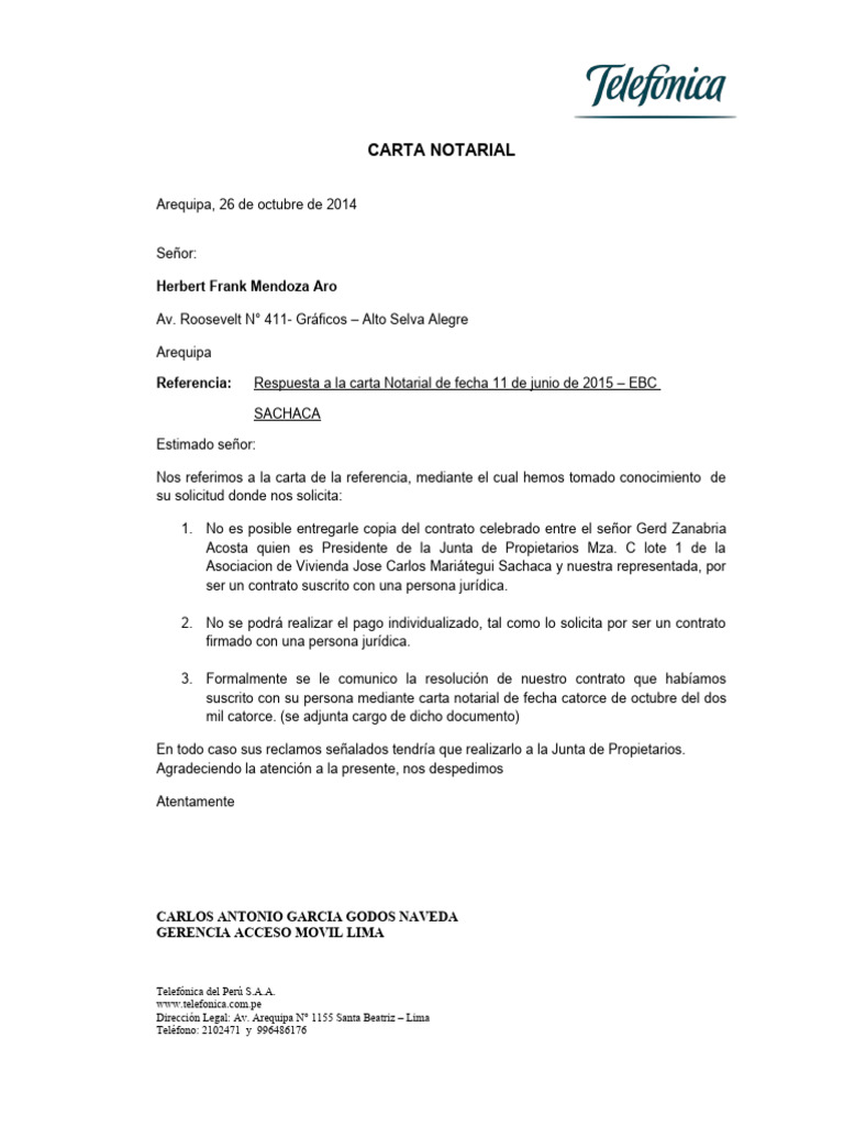 Carta Notarial Rpta. A SACHACA | PDF