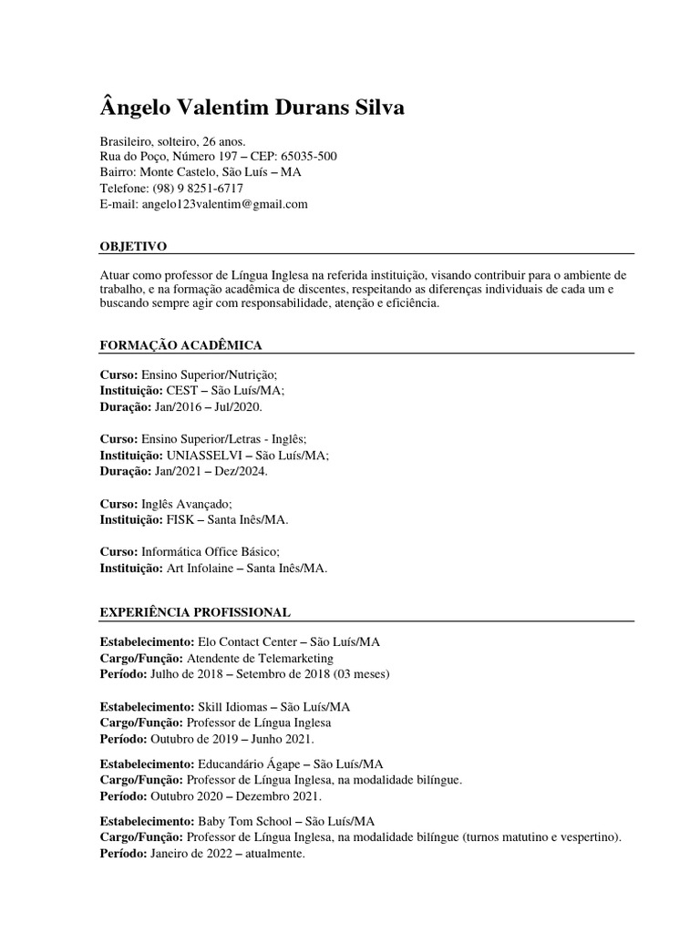 Currículo Ângelo | PDF