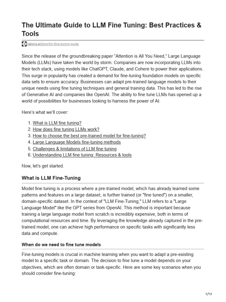 LLM Fine-Tuning: Best Practices & Tools | PDF | Computational Neuroscience | Machine Learning
