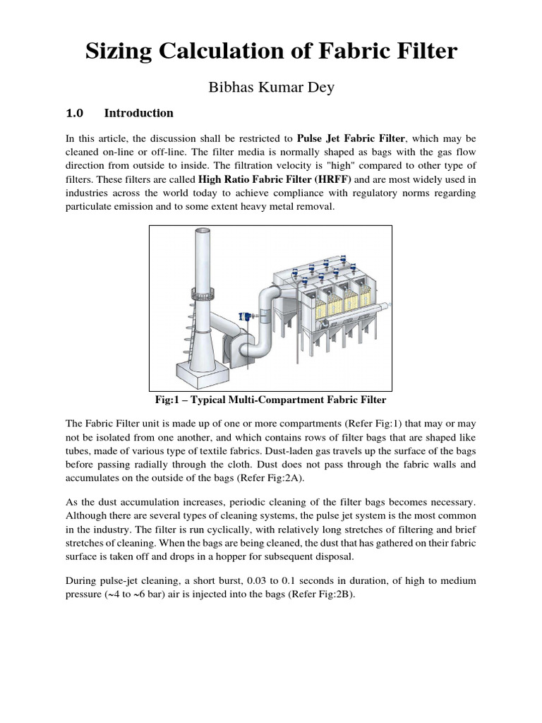 Sizing Calculation of Fabric Filter | PDF | Filtration | Drag (Physics)