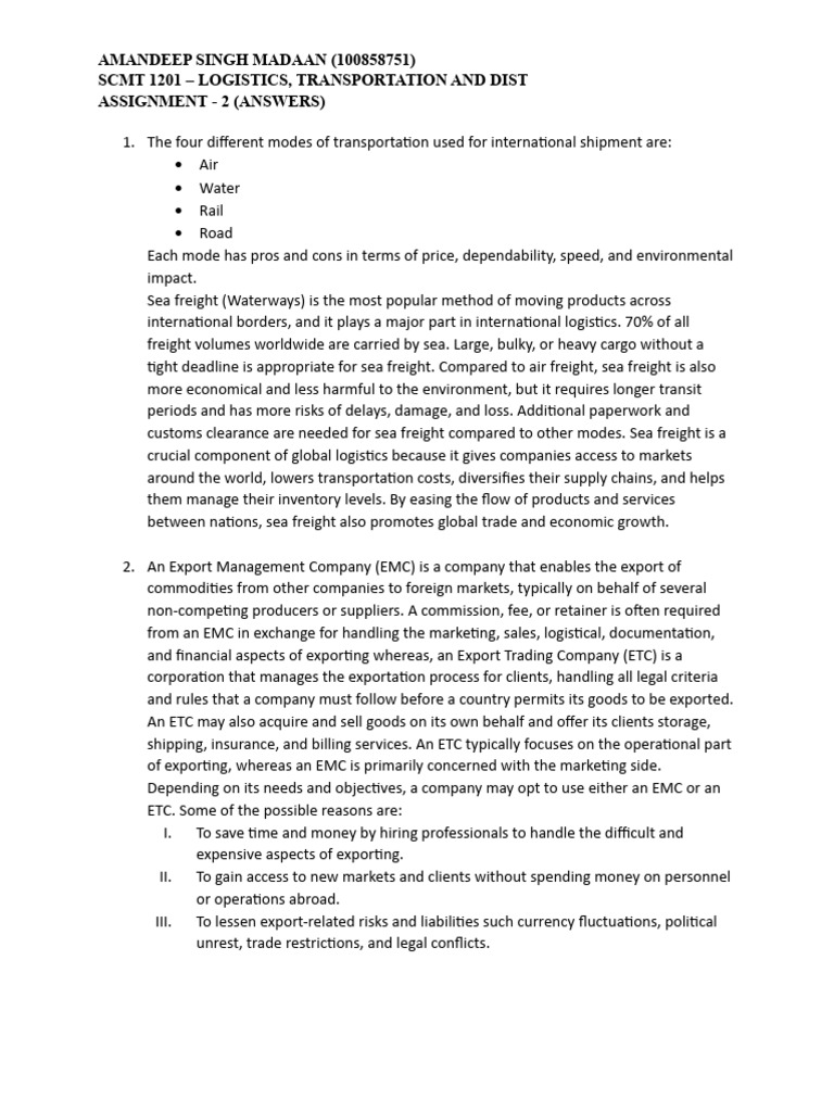 Logistics Assignment 2 | PDF | Cargo | Logistics