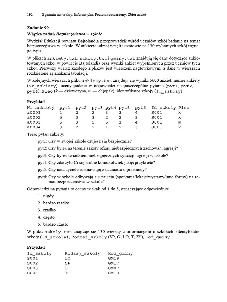 Bezpieczenstwo W Szkole - Zbior Zadan Zadanie 99 | PDF