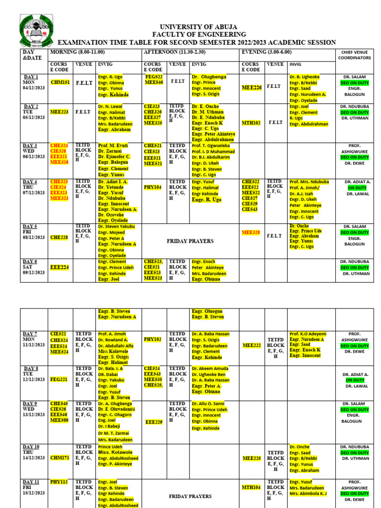 Final UPDATED 2ND SEMESTER EXAMINTION TIME TABLE 2023 | PDF