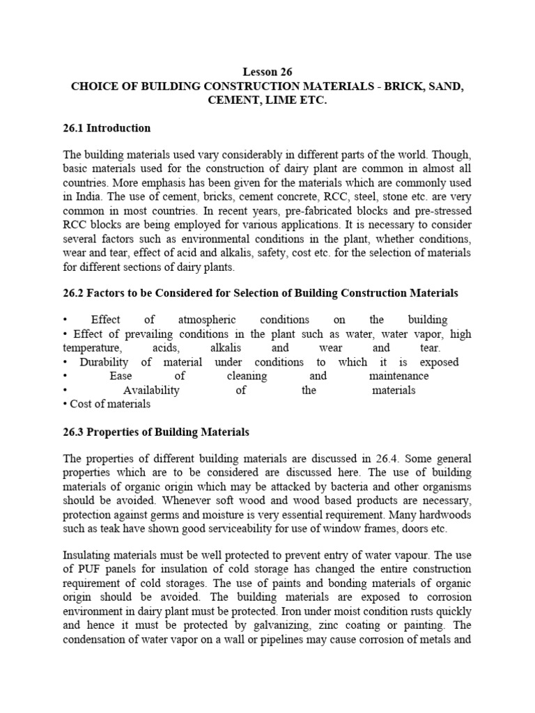 Choice of Building Construction Materials - Brick, Sand, Cement, Lime ...