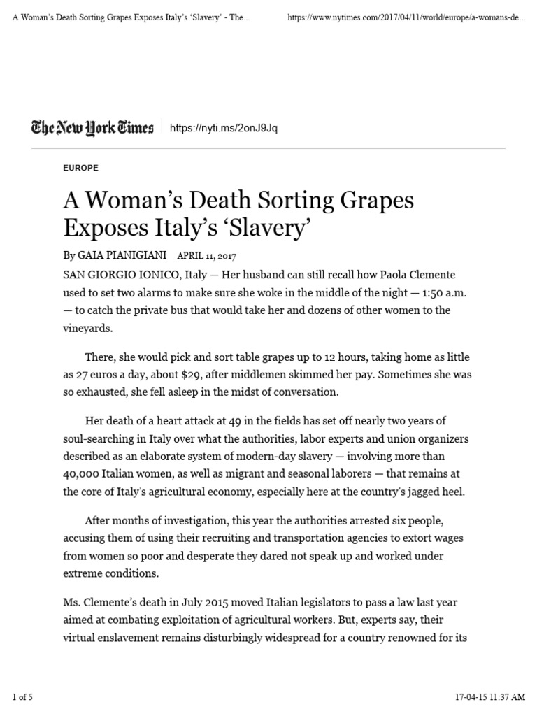 Lecture 12 Reading 3 (Popular Source) A Woman's Death Sorting Grapes ... Lecture 12 Reading 3 (Popular Source) A Woman's Death Sorting Grapes ...
