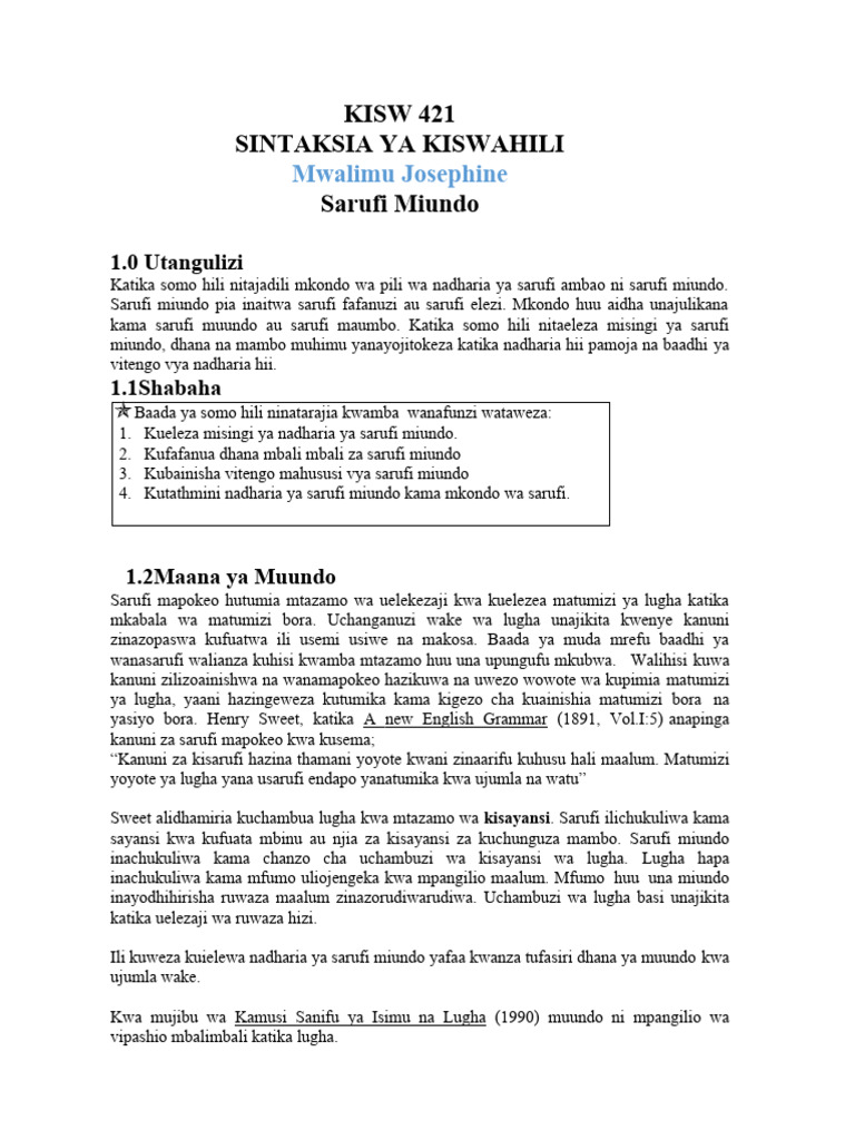 Kisw 421 Makala Ya Sintaksia | PDF