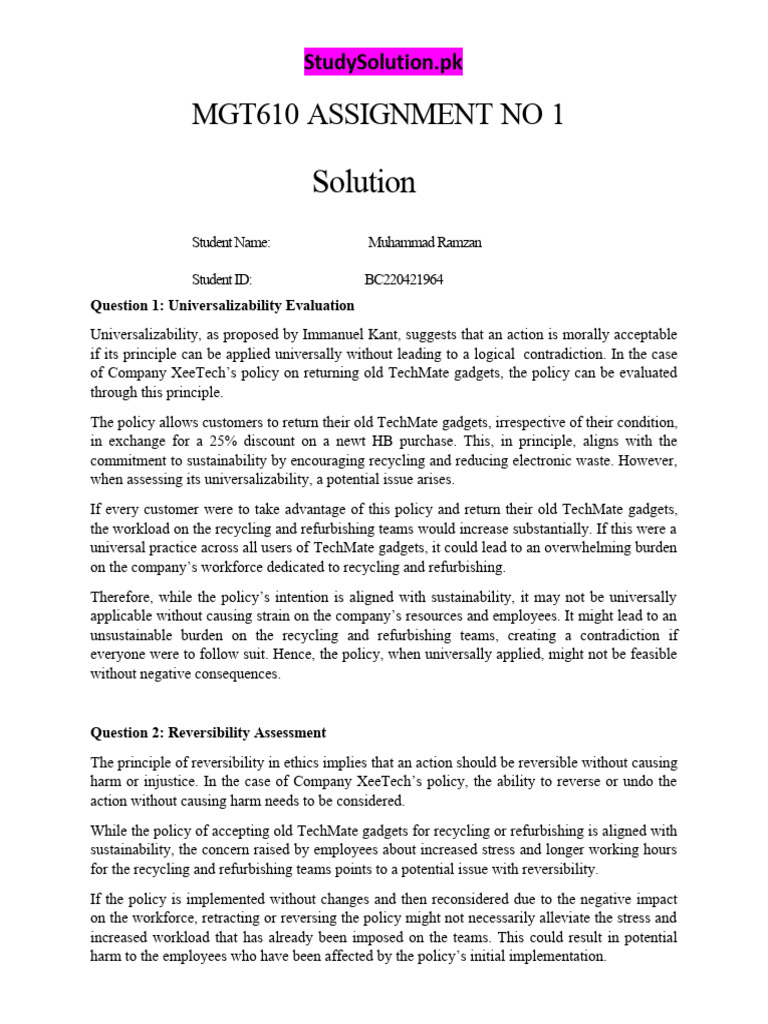 MGT610 Assignment No 1 Solution | PDF | Sustainability | Recycling MGT610 Assignment No 1 Solution | PDF | Sustainability | Recycling