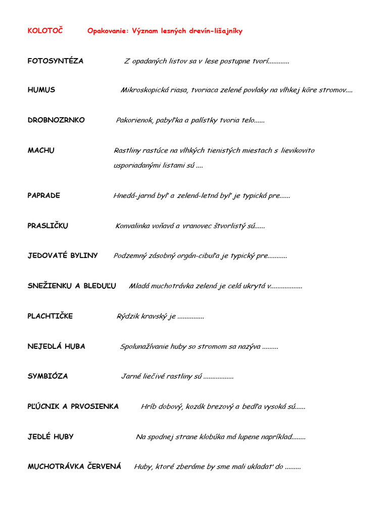 Opakovanie Život V Lese | PDF